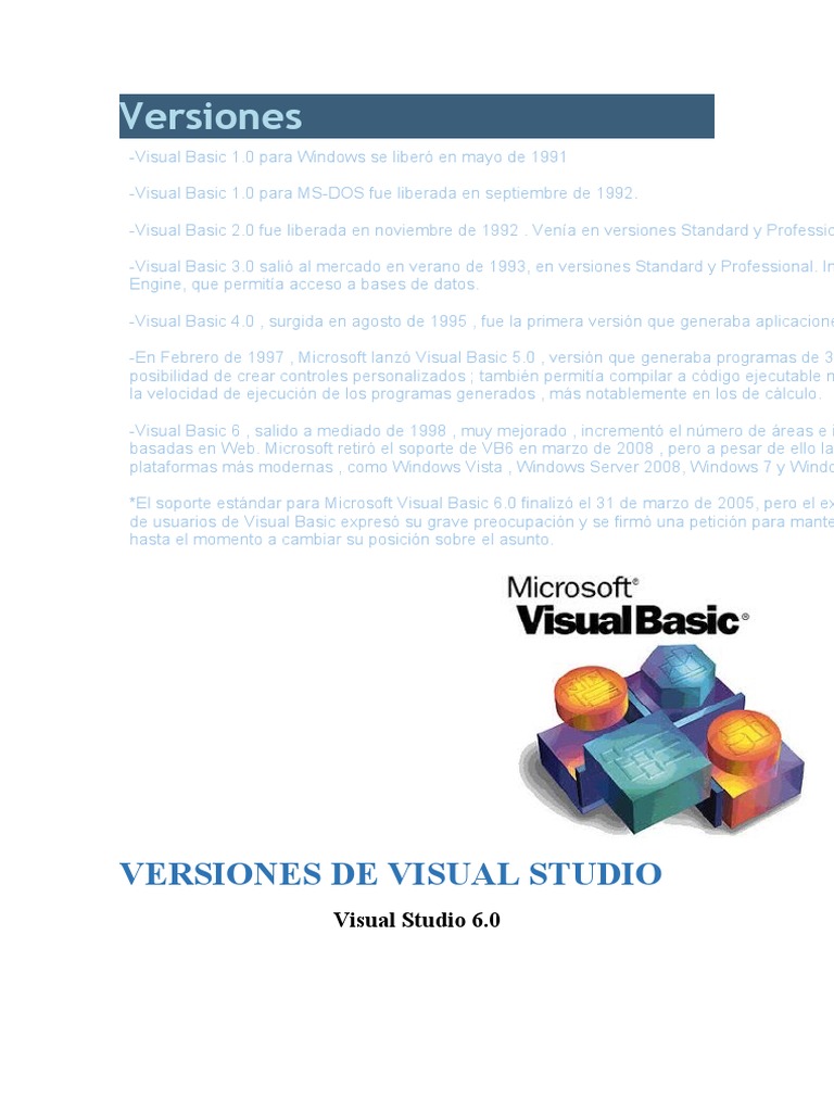 Versiones Del Visual Basic | PDF | Microsoft Visual Studio | .NET Framework