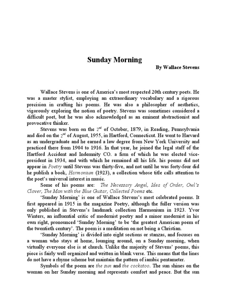 Sunday Morning: by Wallace Stevens | PDF | Heaven | God