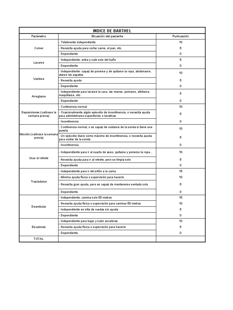 Evaluación Funcional: Índice de Barthel | PDF