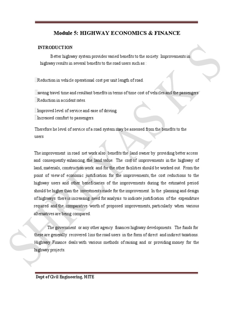 Module 5: Highway Economics & Finance | PDF | Vehicles | Cost–Benefit ...