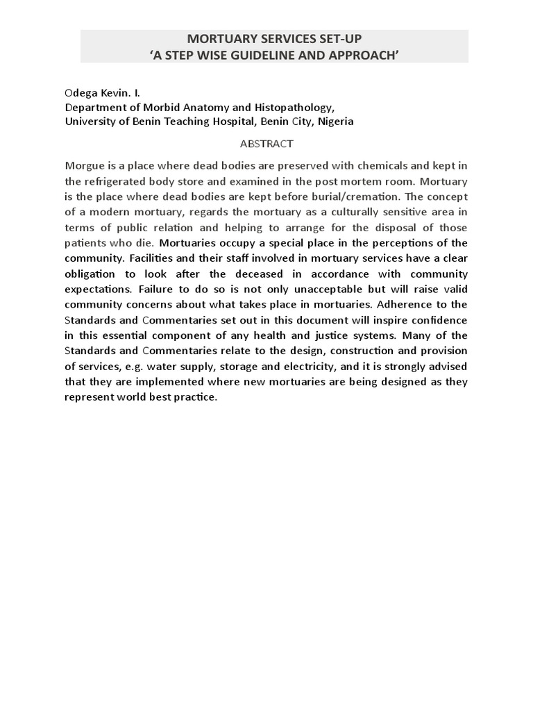 Setup of Mortuary | PDF | Morgue | Autopsy