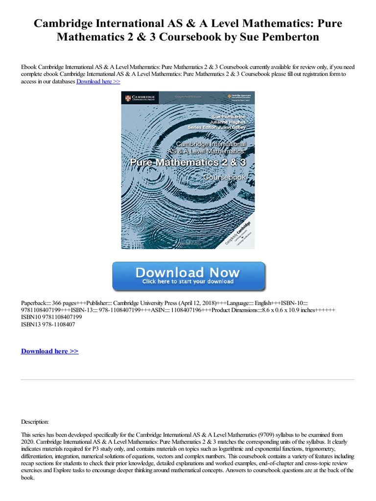Cambridge International As A Level Mathematics Pure Mathematics 2 3 ...