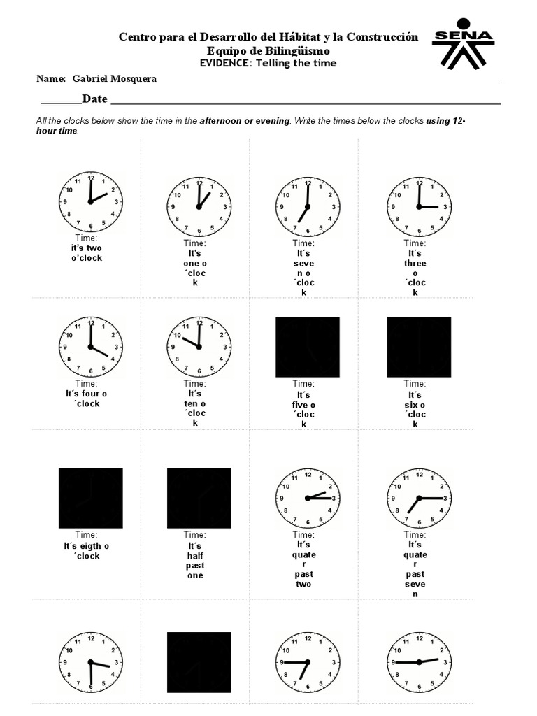 Telling The Time Worksheet | PDF