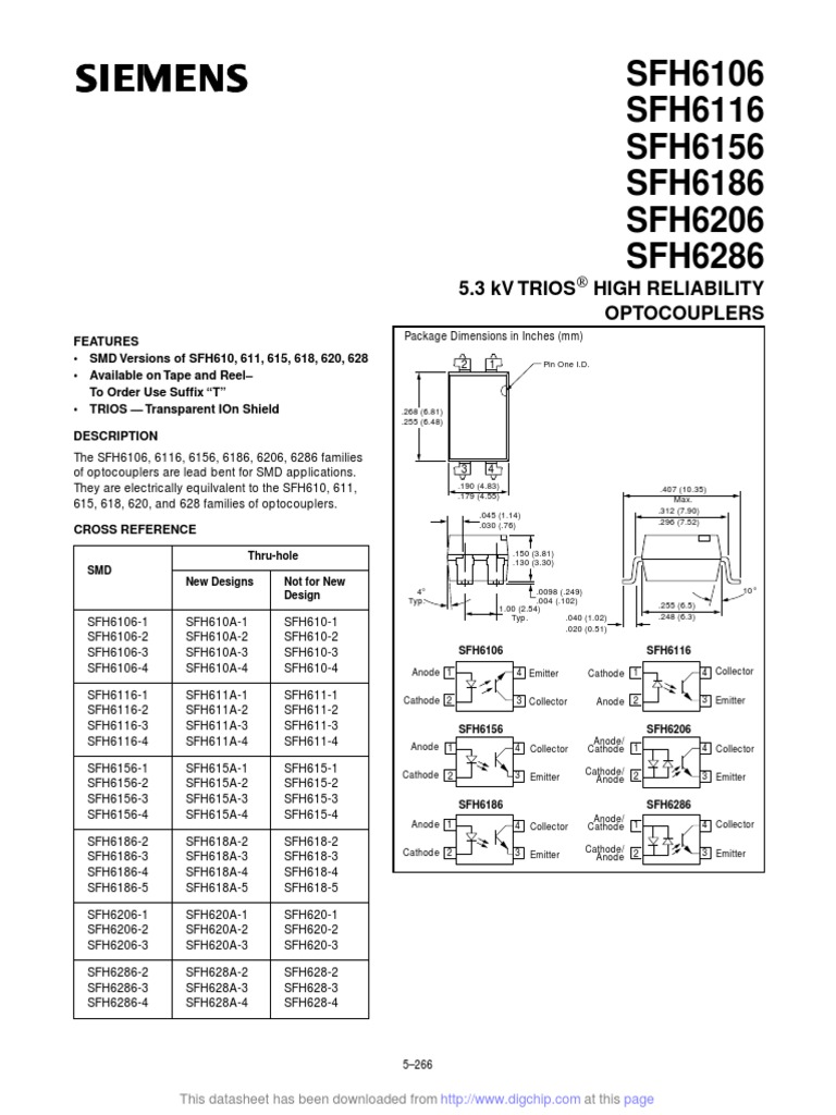 SFH6106 SFH6116 SFH6156 SFH6186 SFH6206 SFH6286: 5.3 KV TRIOS High ...