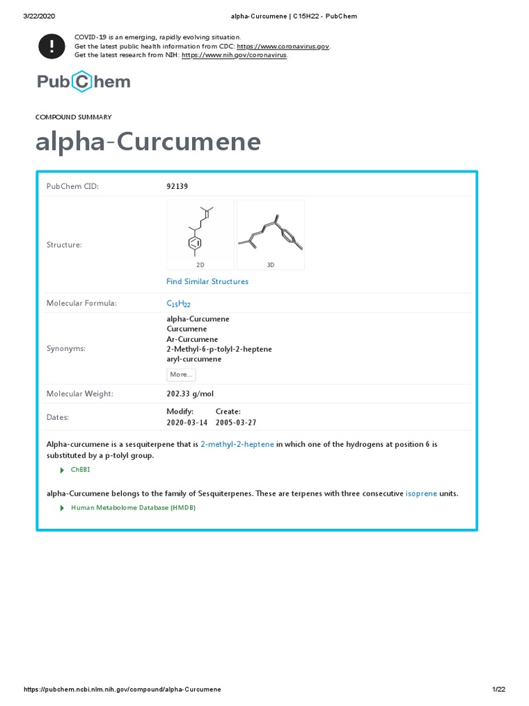 Alpha-Curcumene - C15H22 - PubChem | PDF | Fuels | Carbon