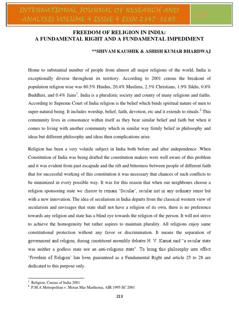 Freedom of Religion in India A Fundament PDF | PDF | Social ...