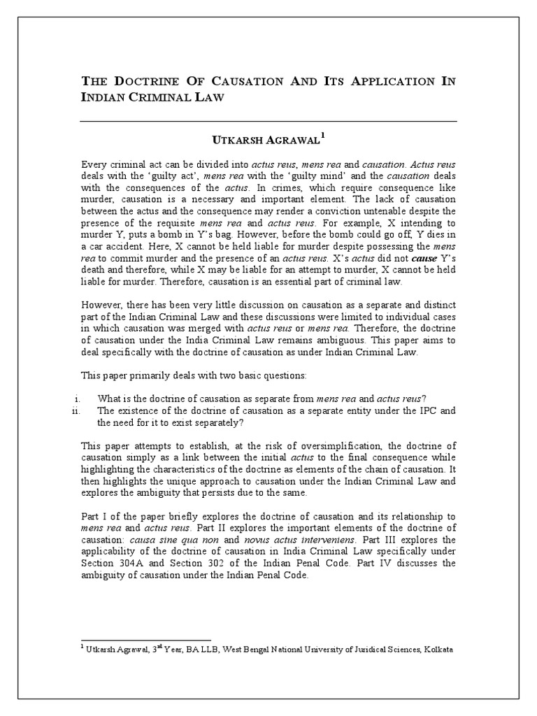 Doctrine of Causation in IPC | PDF | Causation (Law) | Mens Rea