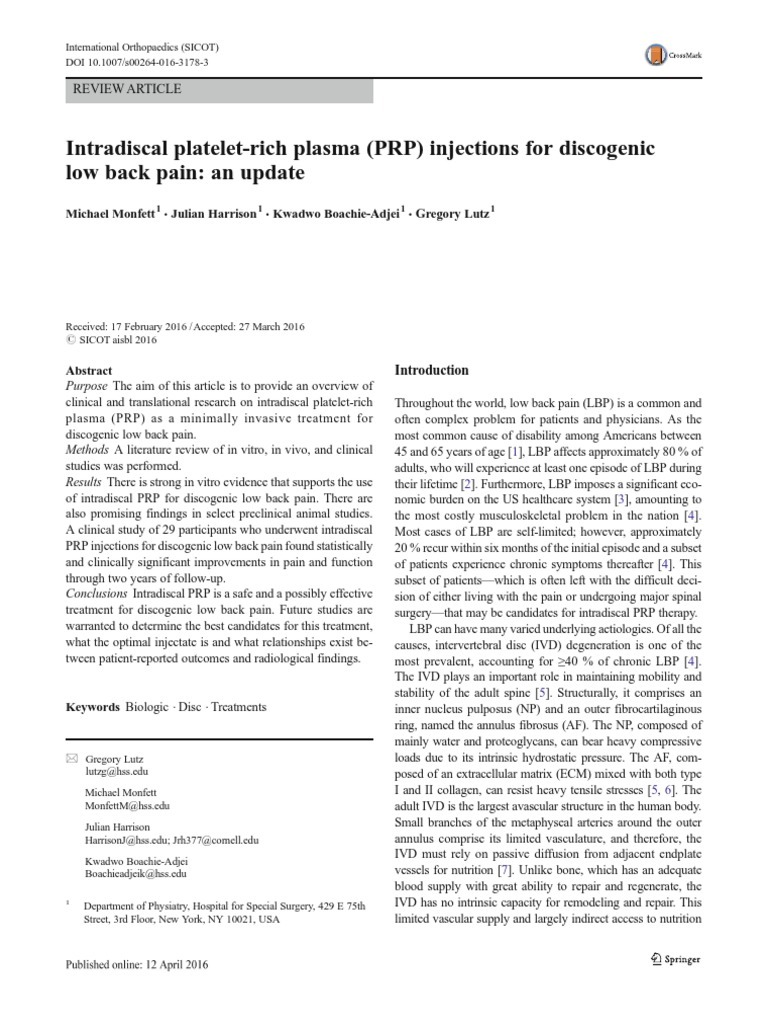Intradiscal PRP | PDF | Medicine | Clinical Medicine