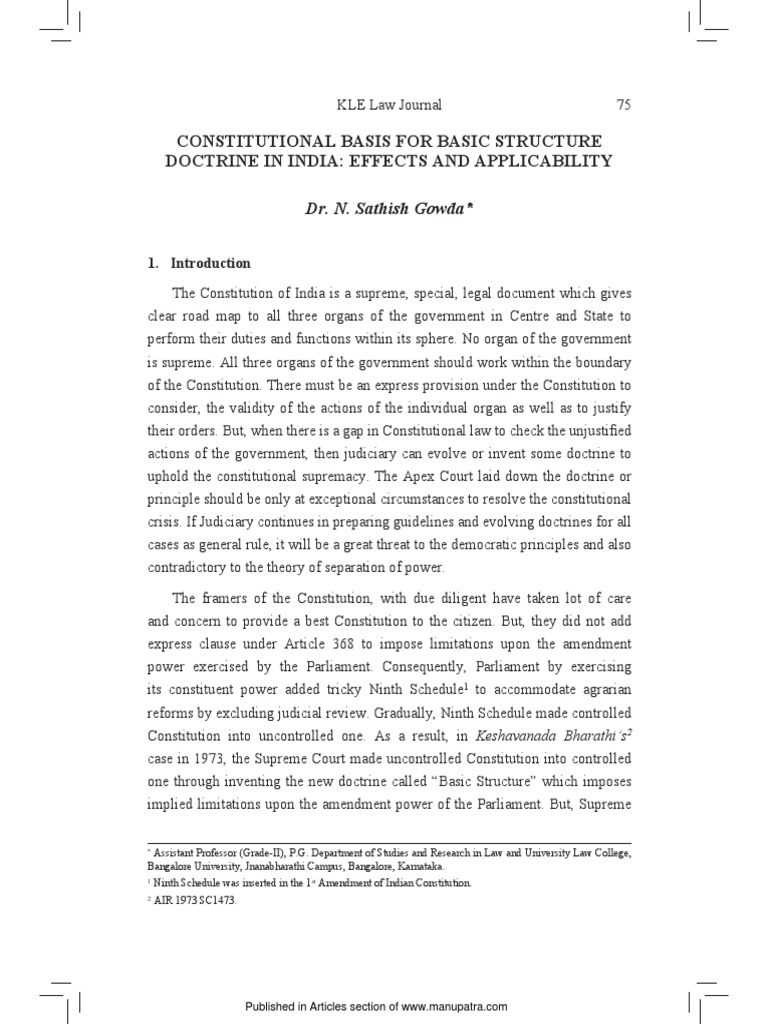 Constitutional Basis For Basic Structure Doctrine in India: Effects and ...