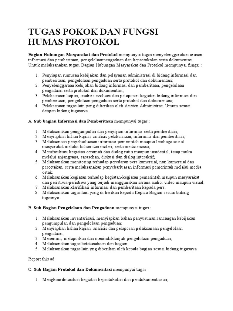 Tugas Pokok Dan Fungsi Humas | PDF
