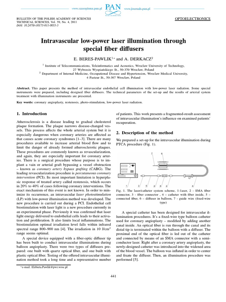 Intravascular Low-Power Laser Illumination Through Special Fiber ...