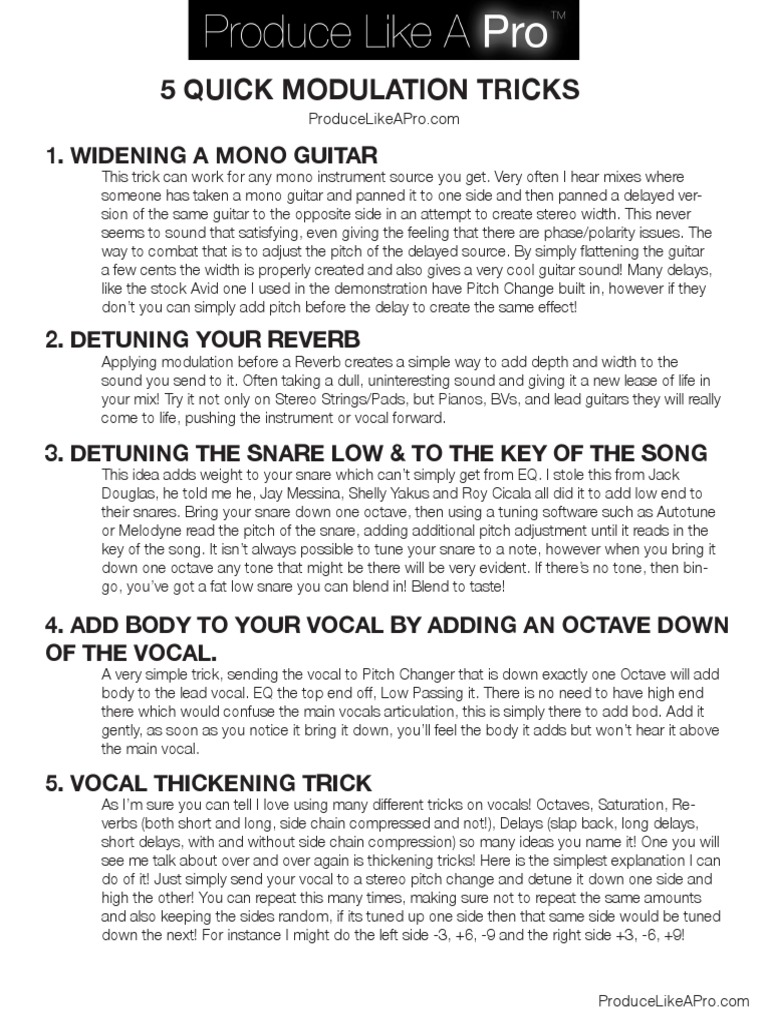 Modulation Tips Cheat Sheet | PDF | Pitch (Music) | Guitars