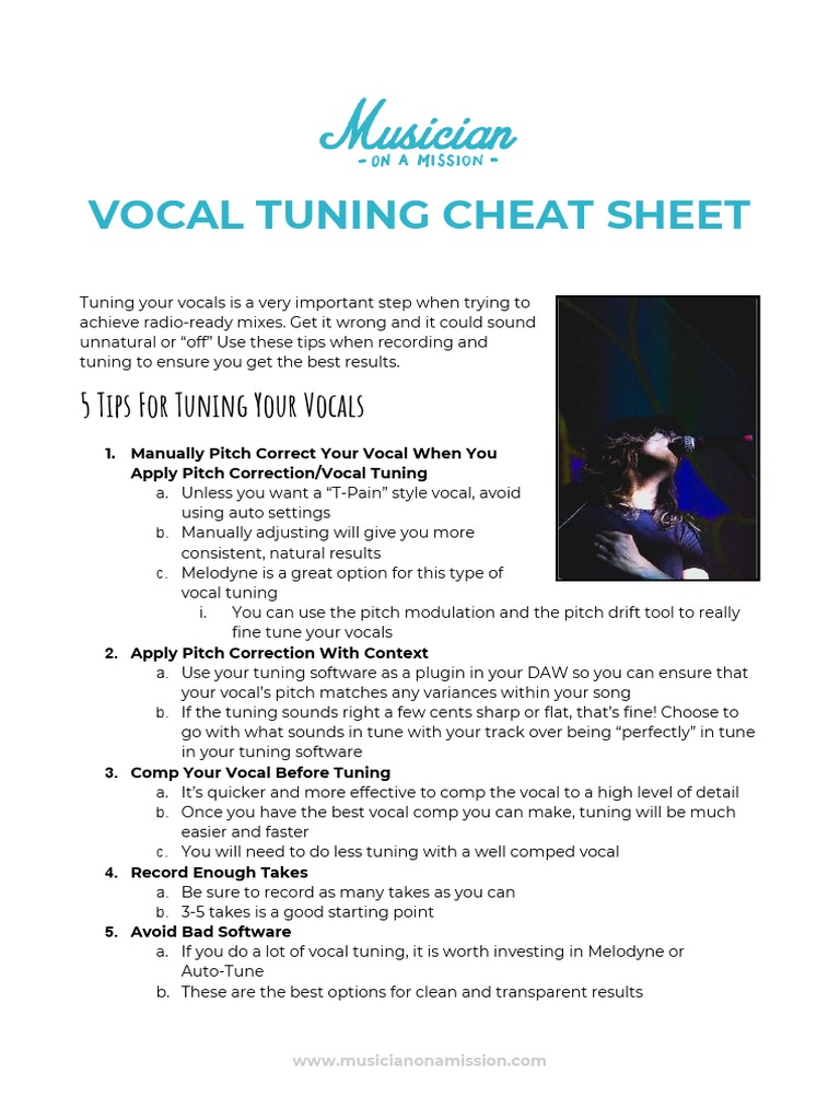 Vocal Tuning Cheat Sheet PDF | PDF