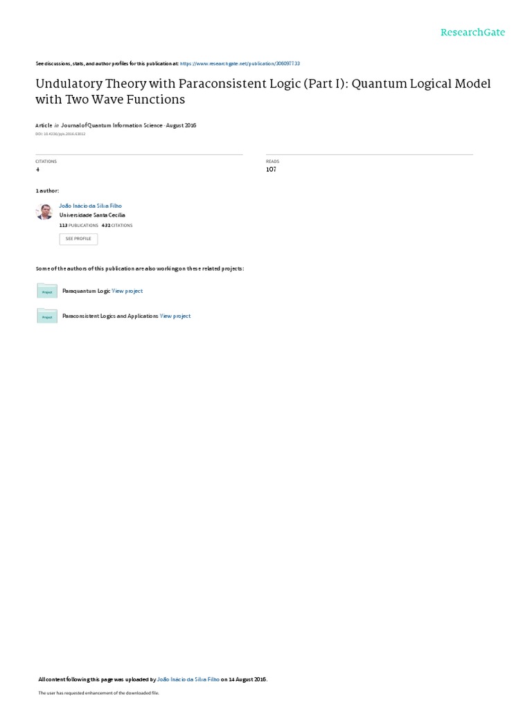 Undulatory Theory With Paraconsistent Logic (Part I) : Quantum Logical Model With Two Wave ...