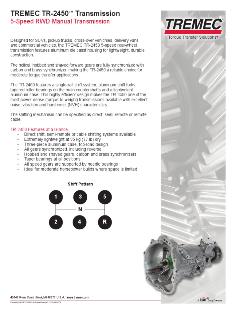TREMEC TR-2450 Transmission: 5-Speed RWD Manual Transmission | PDF ...