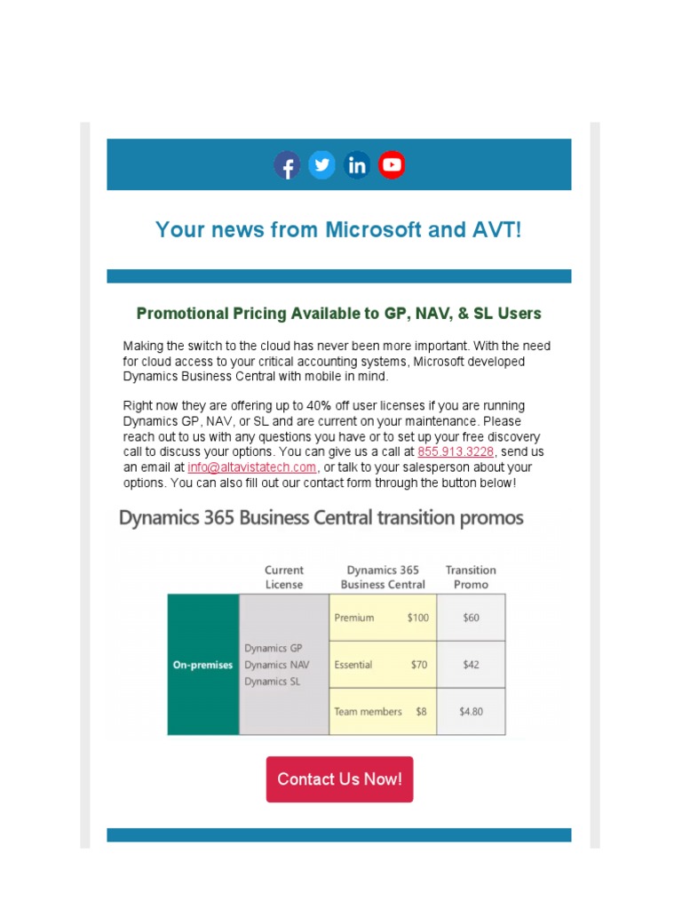 Your News From Microsoft and AVT!: Promotional Pricing Available To GP ...