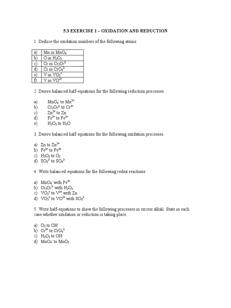 5.2.3 Exercise 1 - Oxidation and Reduction | PDF