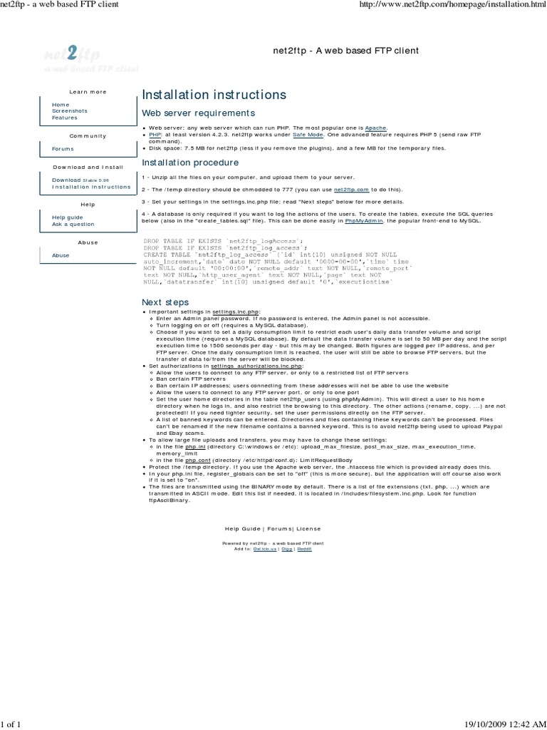 Net2ftp - A Web Based FTP | PDF | Web Server | Internet & Web