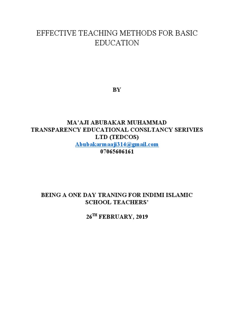 Effective Teaching Methods for Basic Education: A Focus on Pupil-Centered Teaching, the 3Ps ...