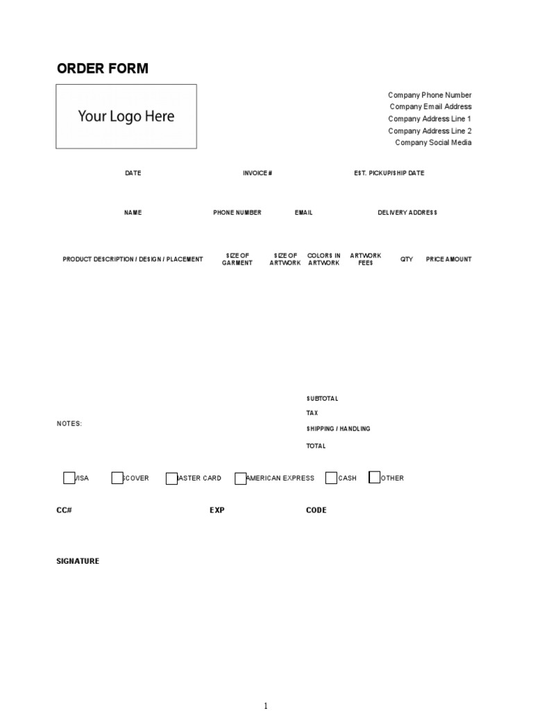 Order Form: Date Invoice # Est. Pickup/Ship Date | PDF