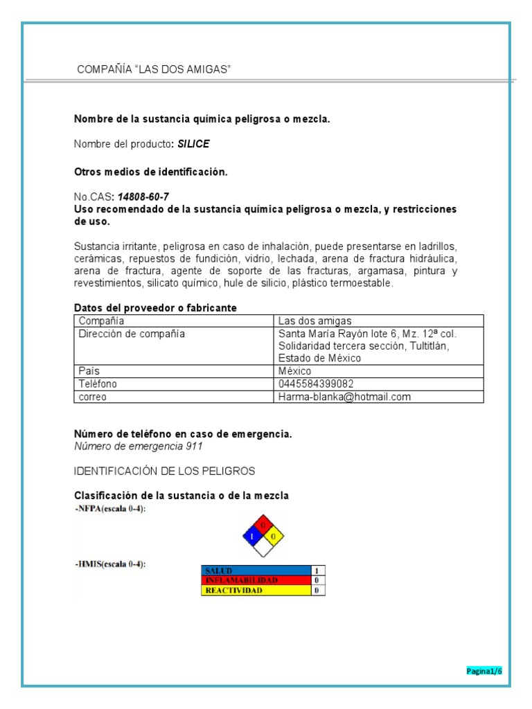 Hoja de Seguridad Silice | PDF | Enfermedades y trastornos ...