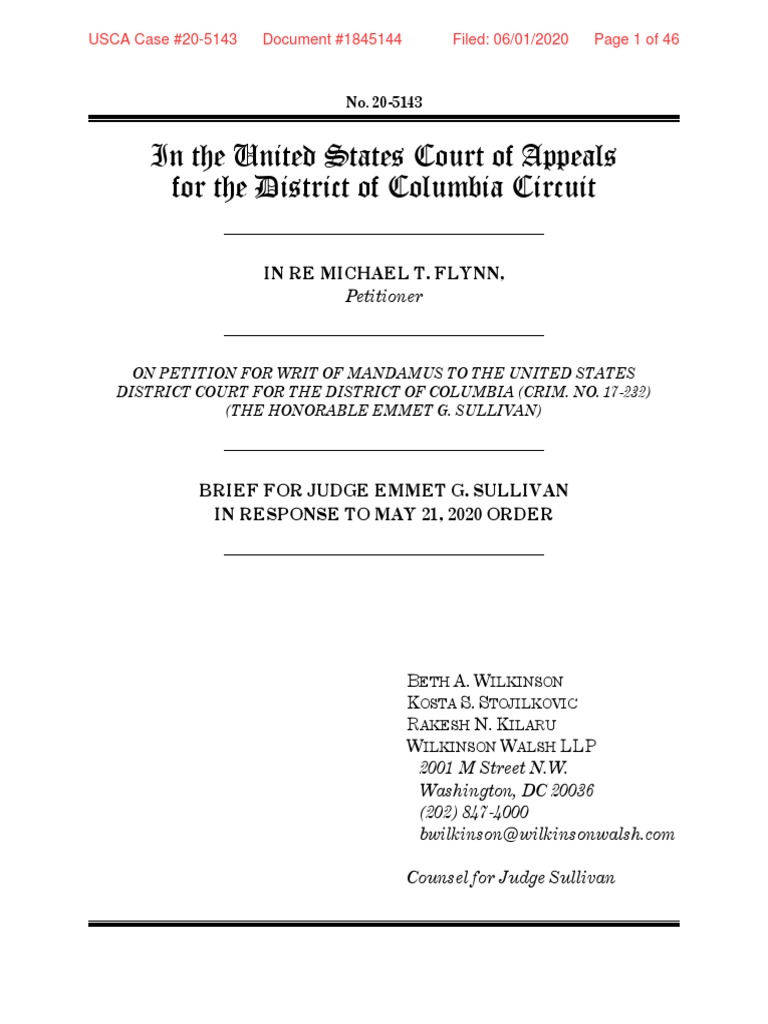 US V FLYNN - Judge Sullivan's Reply To DC Circuit Court | PDF | Plea ...