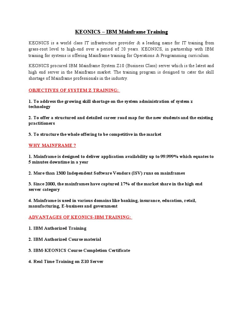 IBM Mainframe Training by KEONICS | PDF | Computers