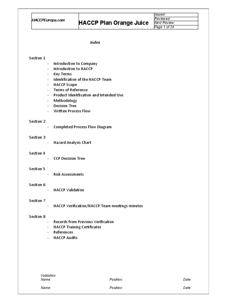 HACCP Plan for Orange Juice Safety | PDF | Hazard Analysis And Critical ...