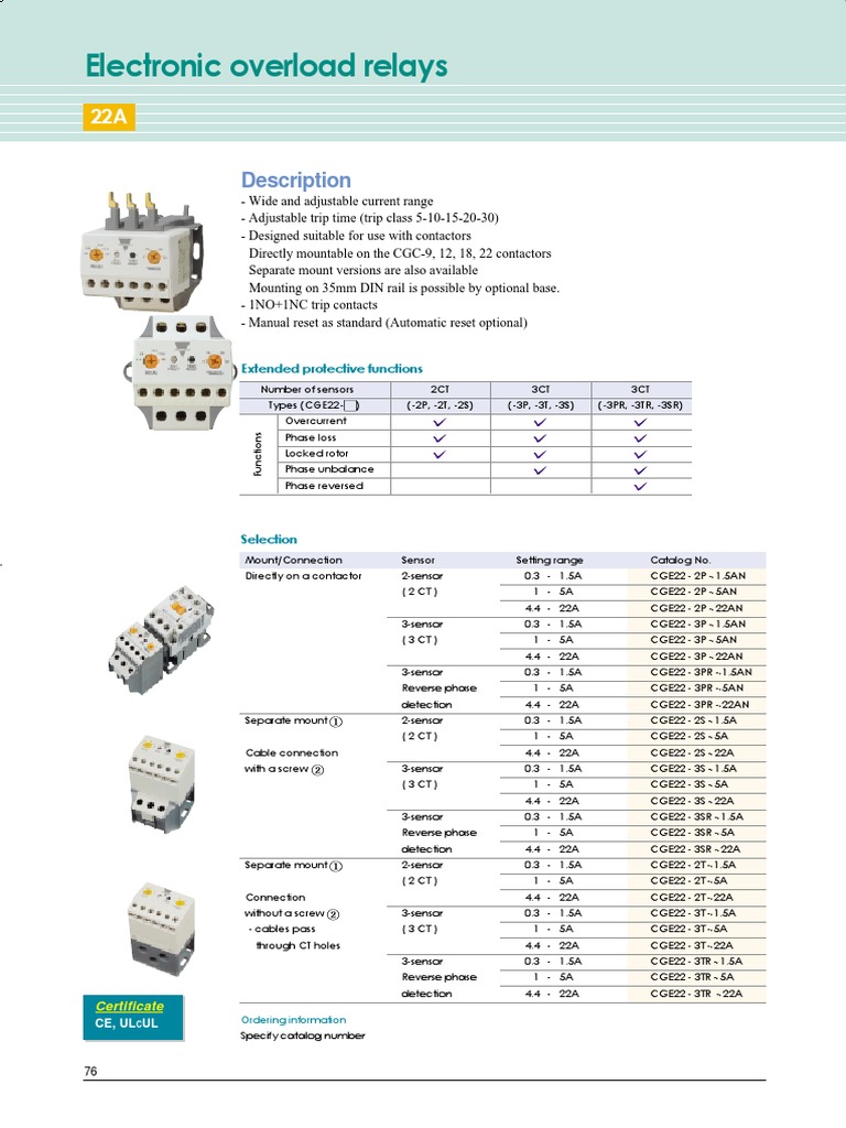 Electronic Overload Relays: Description | PDF | Relay | Components