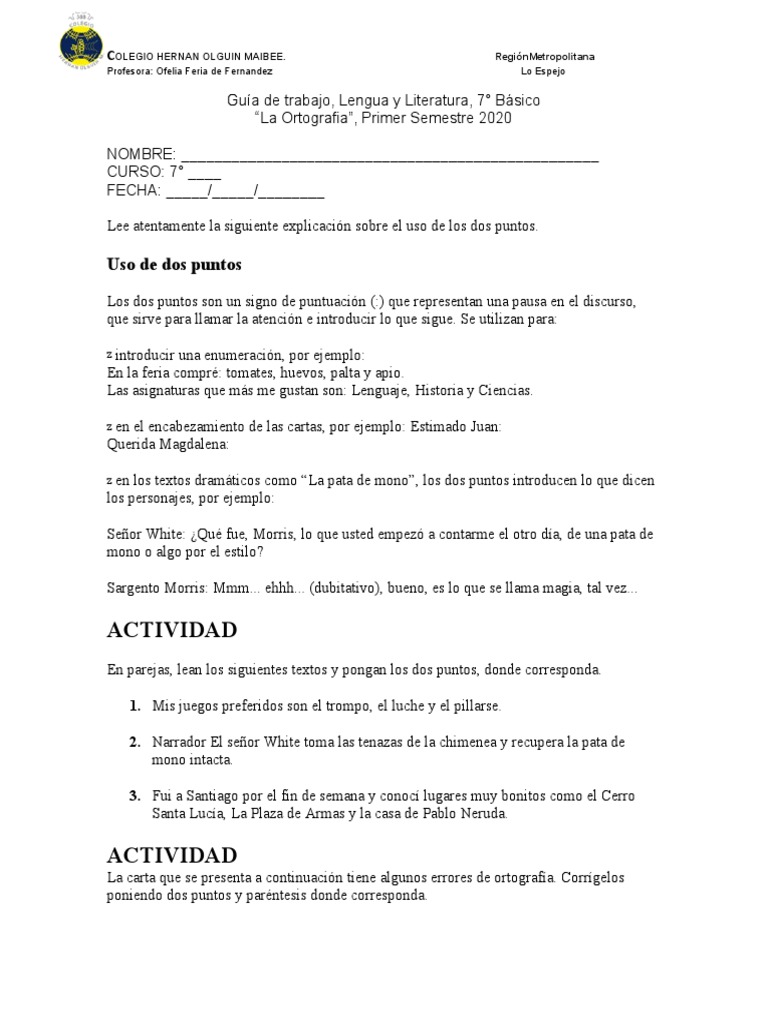 Guía Lengua y Literatura Ortografia | PDF