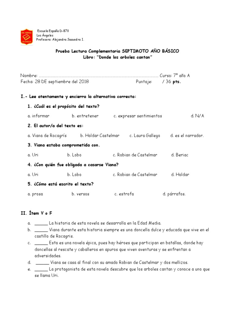 Prueba Los Arboles Cantan | PDF