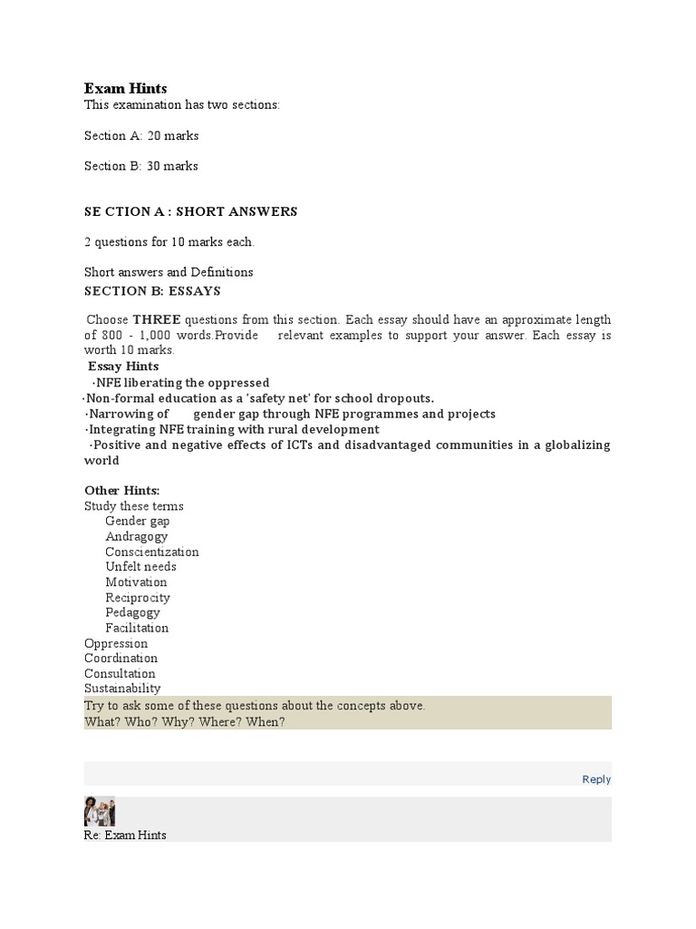 Exam Hints: This Examination Has Two Sections: Section A: 20 Marks ...