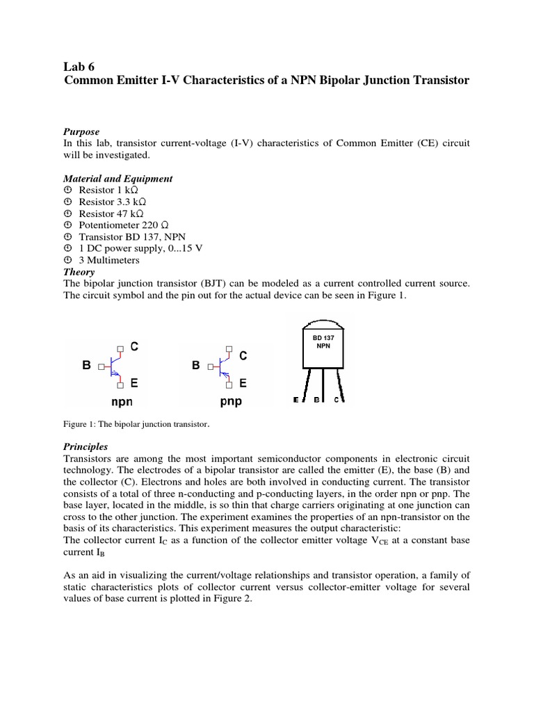 Lab 6 Common Emitter I-V Characteristics of A NPN Bipolar Junction ...