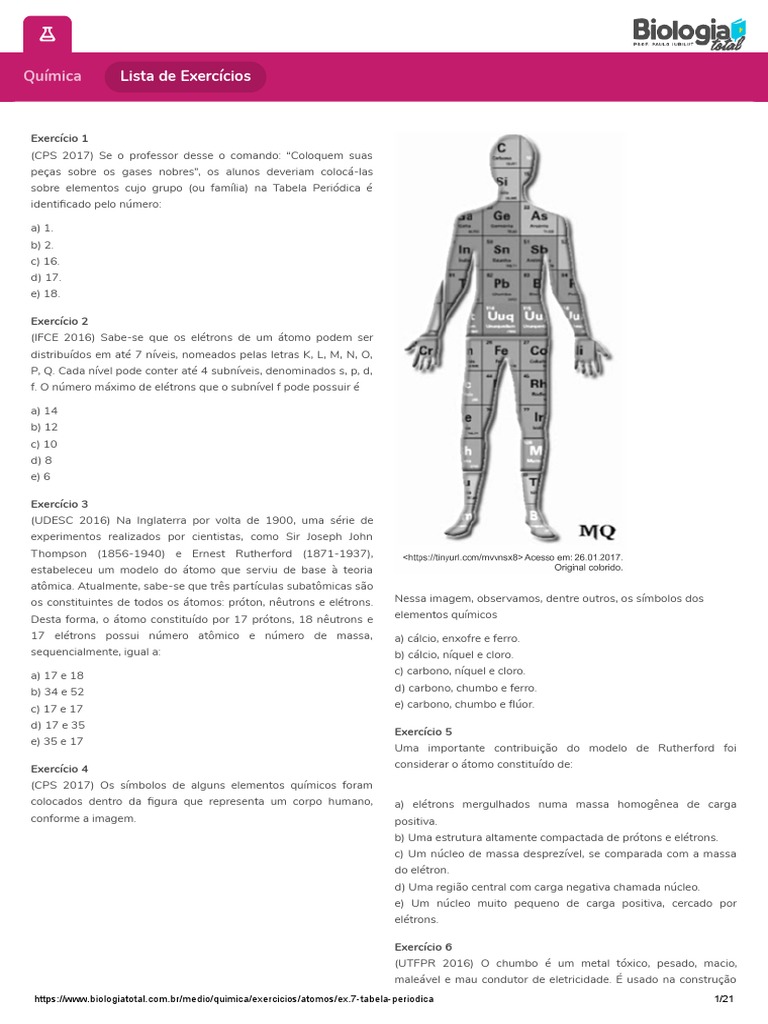 Ex.7 Tabela Periódica - Biologia Total PDF | PDF | Tabela periódica ...