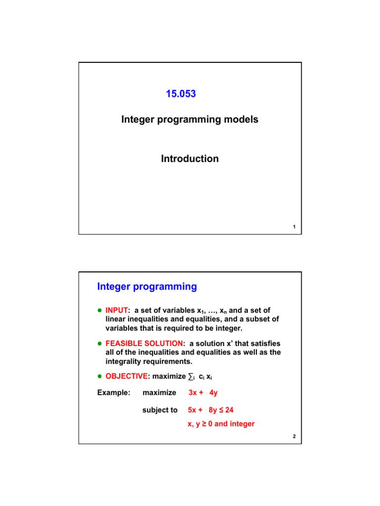 Integer Programming Models Input Pdf Linear Programming Algorithms And Data Structures