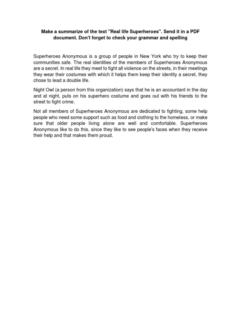 Make A Summarize of The Text "Real Life Superheroes". Send It in A PDF ...
