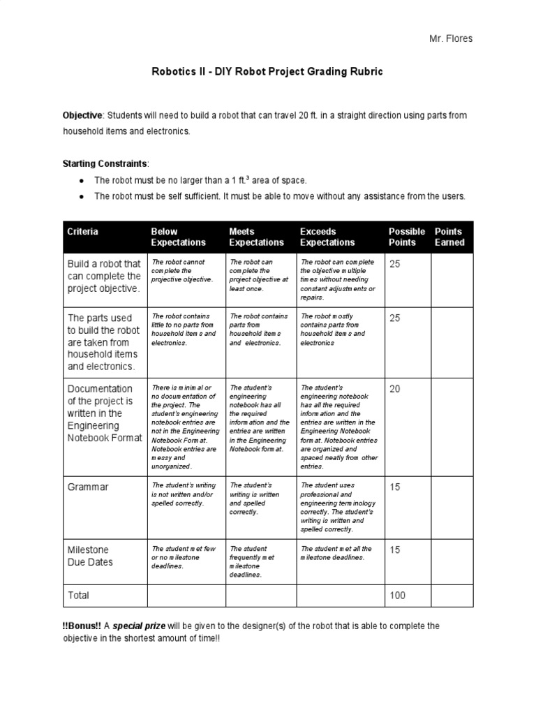 DIY Robot Project Grading Rubric | PDF | Learning