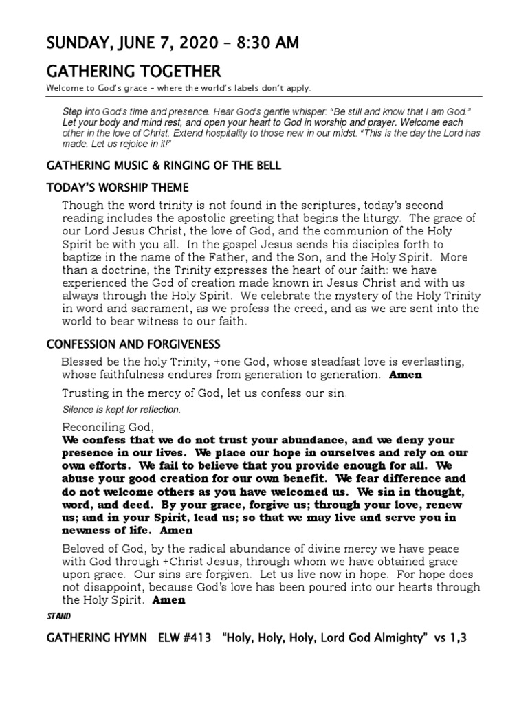 Trinity Worship Service Outline | PDF | Confession (Religion) | Grace ...