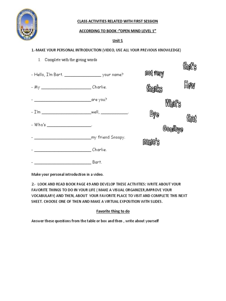 Class Activities for Open Mind Level 1 | PDF | Grammatical Number | Bedroom