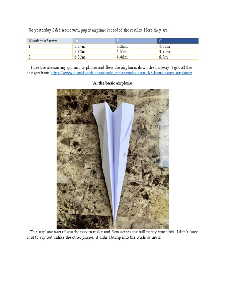 Paper Airplane Flight Test Results | PDF | Computers