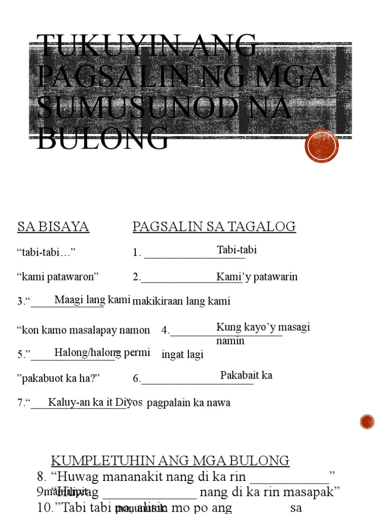 Tukuyin Ang Pagsalin NG Mga Sumusunod Na Bulong | PDF