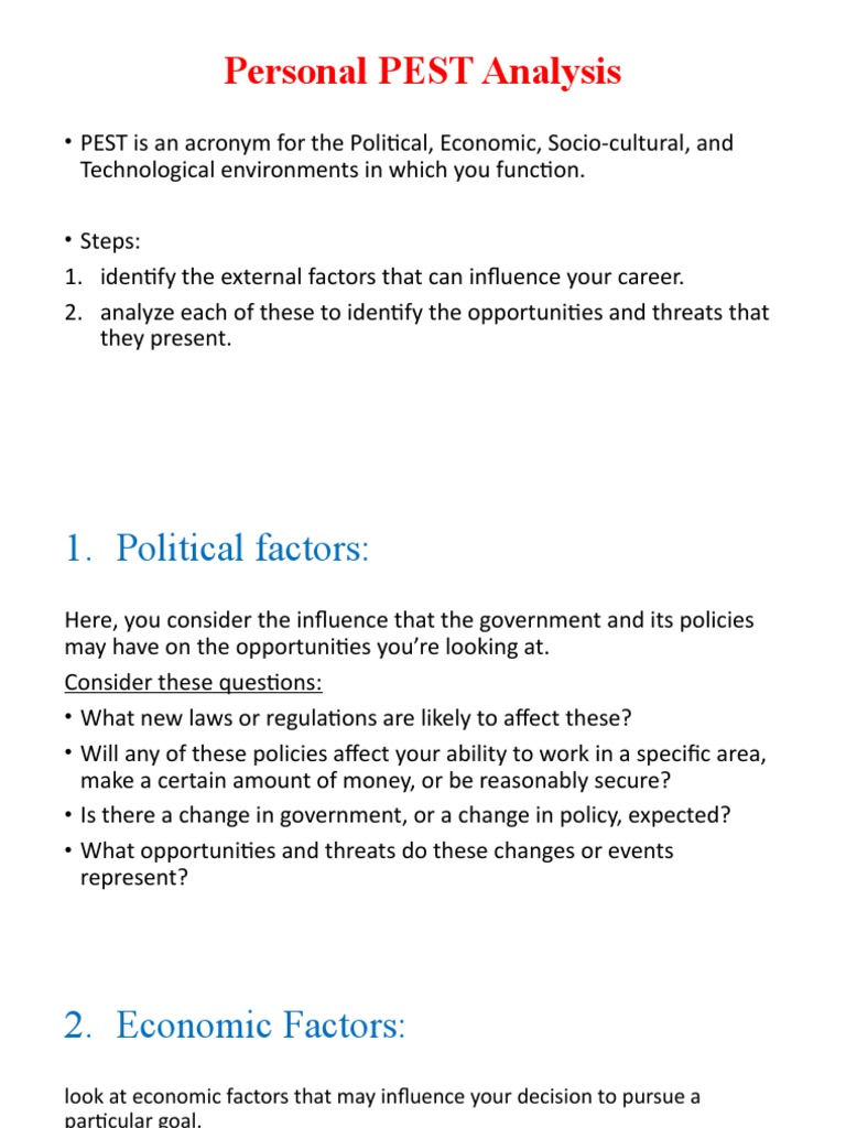 Personal PEST Analysis | PDF | Goal | Economics