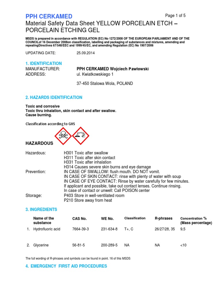 FT Yellow Porcelain Etch v2 | PDF | Toxicity | Firefighting