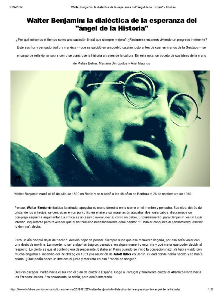 Walter Benjamin - La Dialéctica de La Esperanza Del - Ángel de La Historia - Infobae PDF | PDF ...