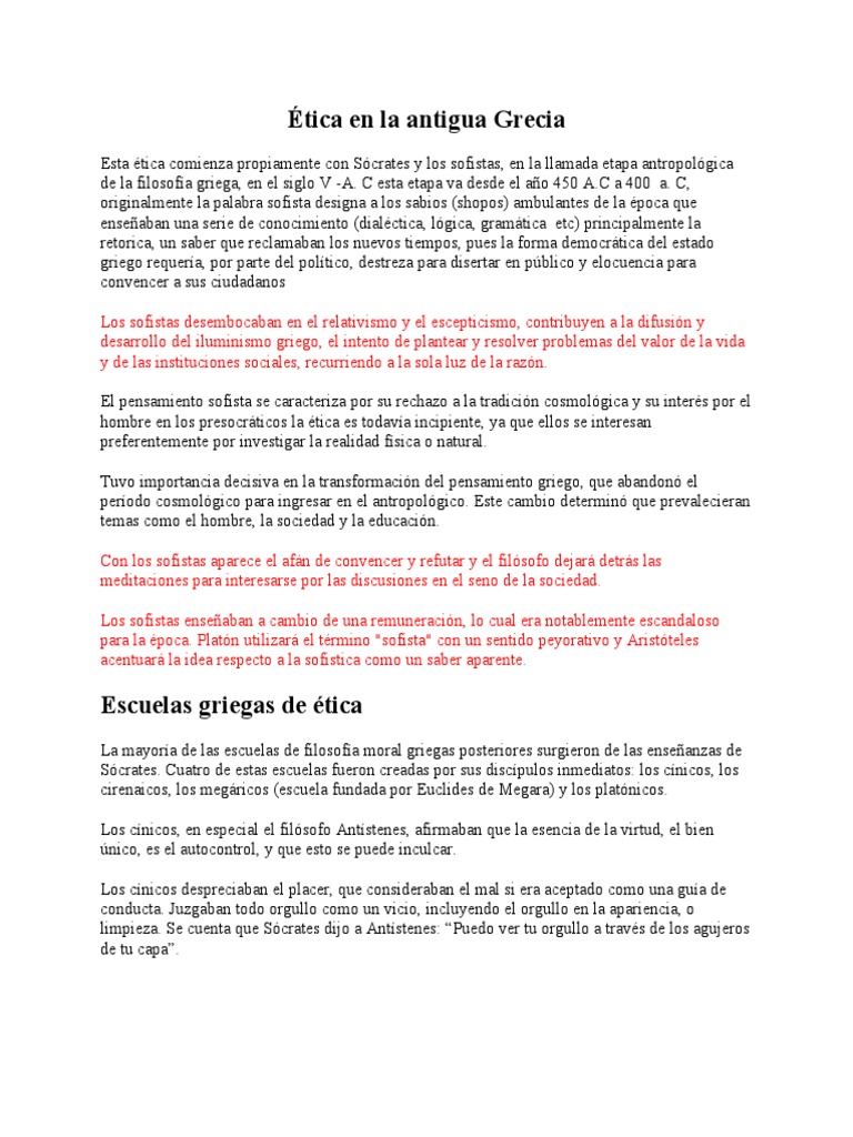 Etica en La Antigua Grecia | PDF | Platón | Sócrates