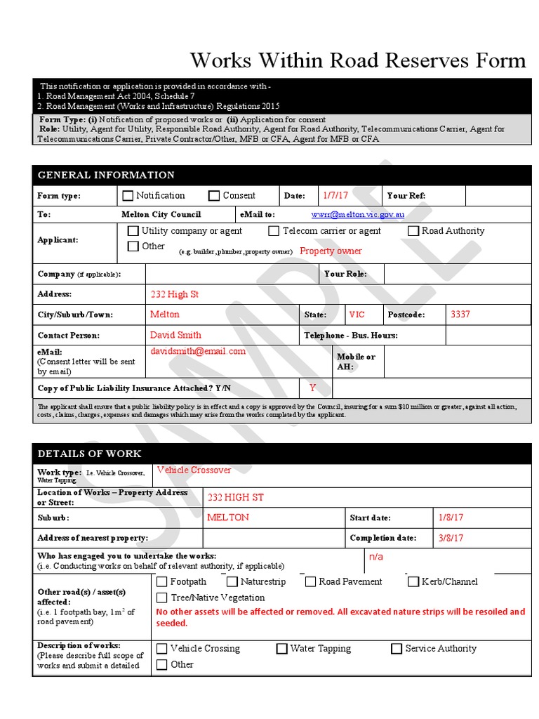 Works Within Road Reserves Form: General Information | PDF | Traffic ...