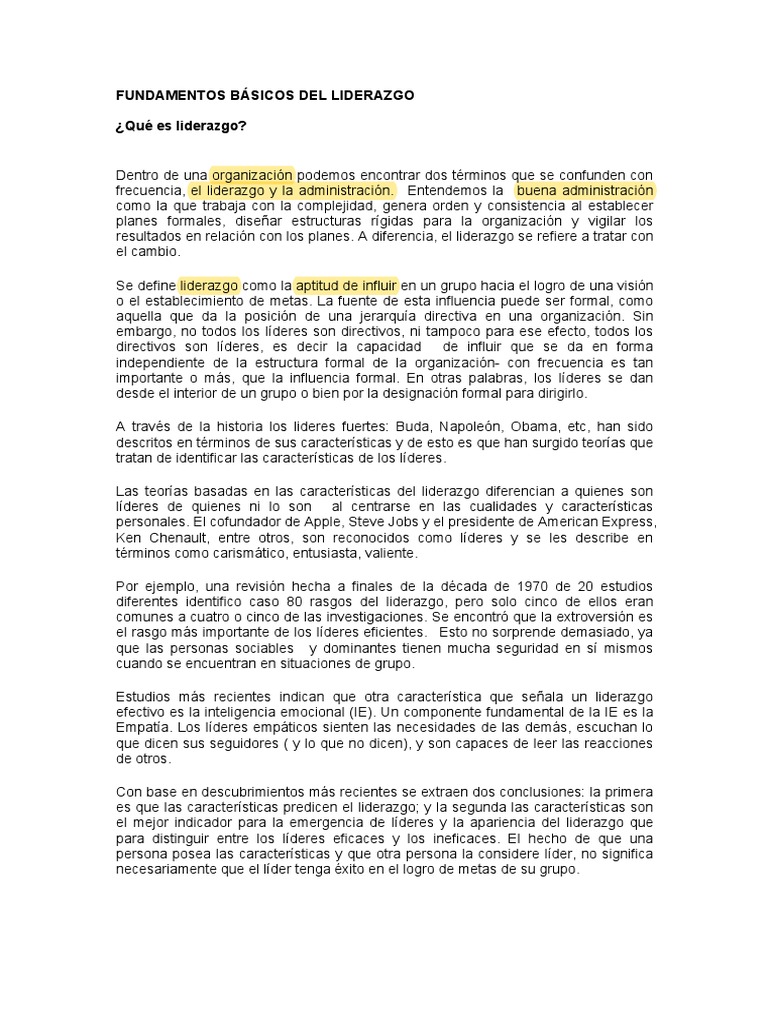 Fundamentos Básicos Del Liderazgo | PDF | Liderazgo | Conceptos psicologicos