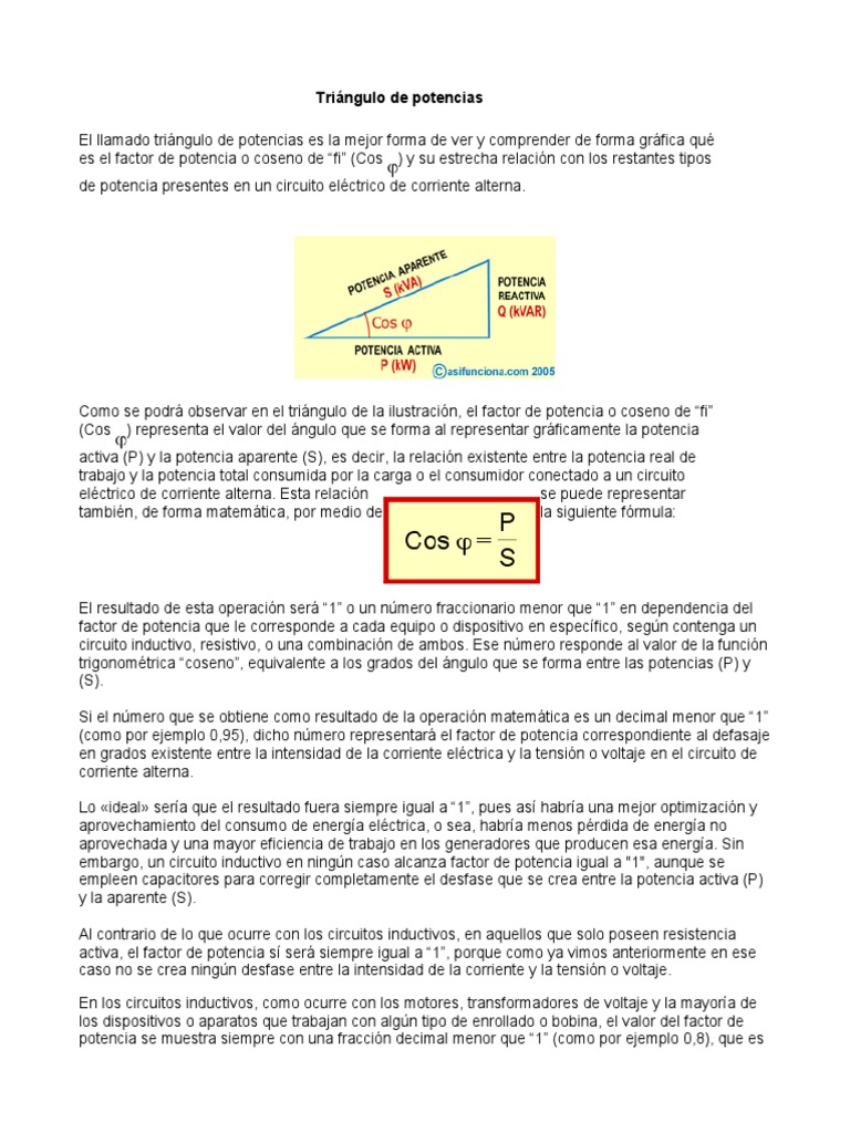 Triángulo de Potencias | PDF | Energia electrica | Corriente eléctrica