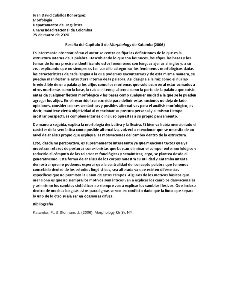 Reseña Katamba Cap 3 | PDF | Morfología (Lingüística) | Palabra
