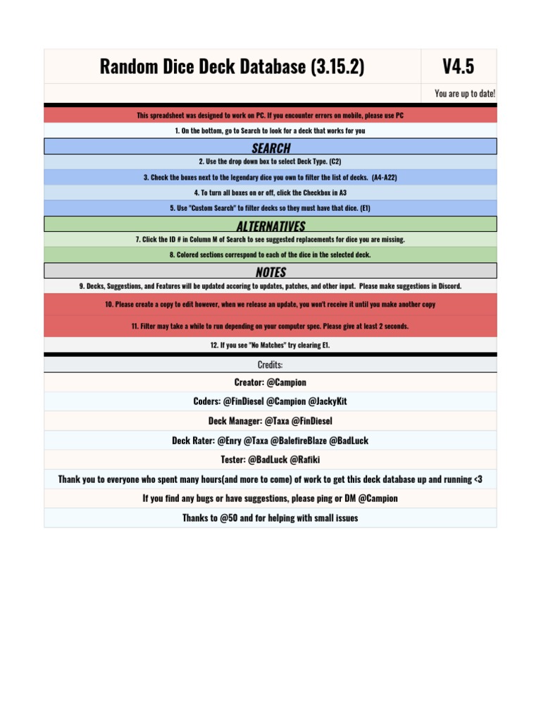 Random Dice Deck Database PDF | PDF | Leisure | Sports